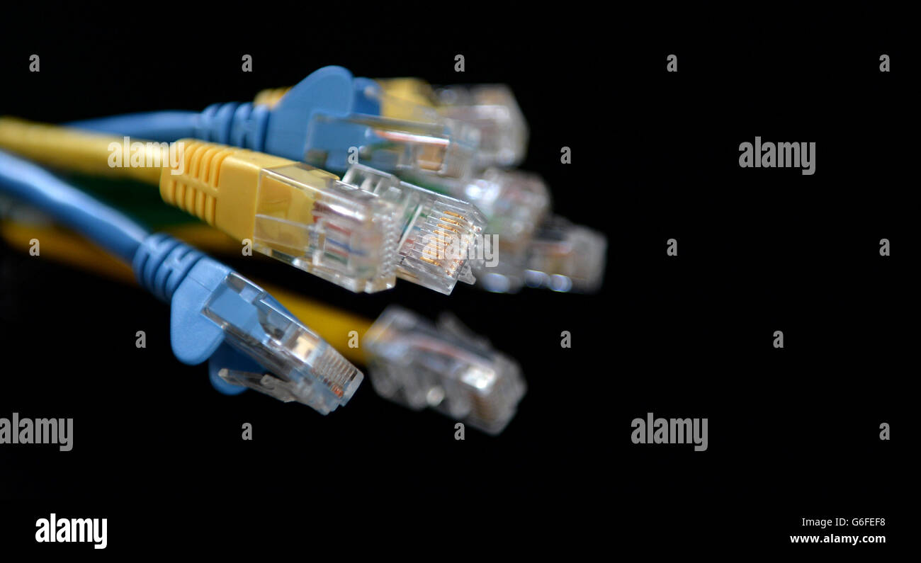 Technology Stock, Internet. Detailed view of a bunch of Ethernet cables ...