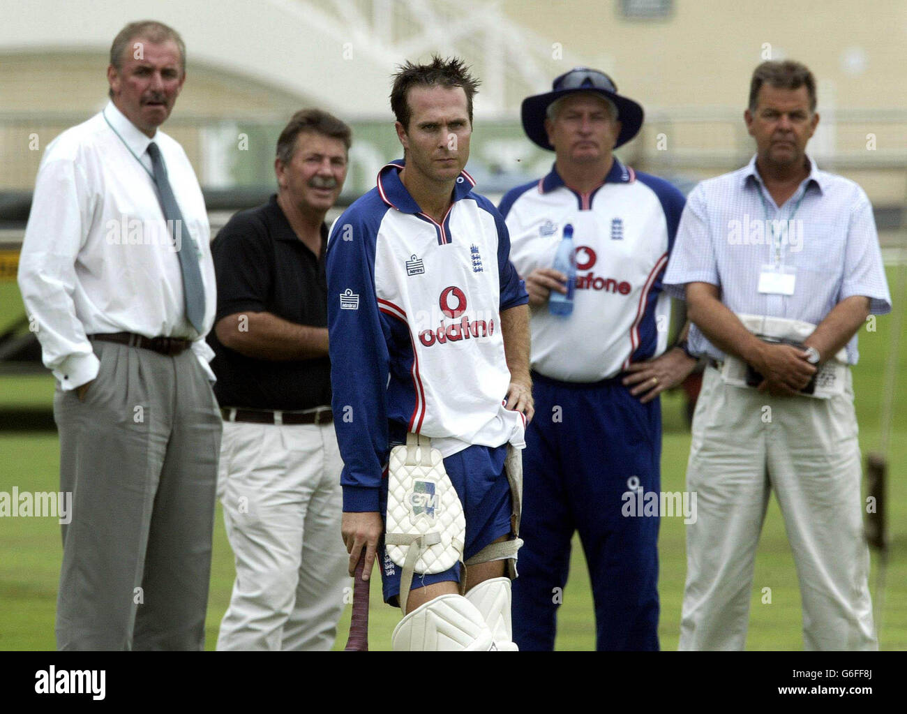 England's new captain Michael Vaughan watching net practice as the rest ...