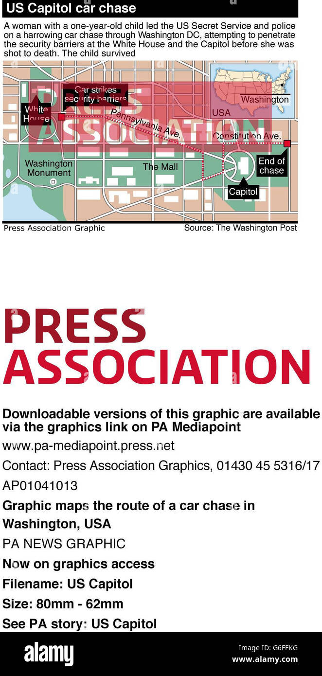 Graphic maps the route of a car chase in washington hi-res stock ...