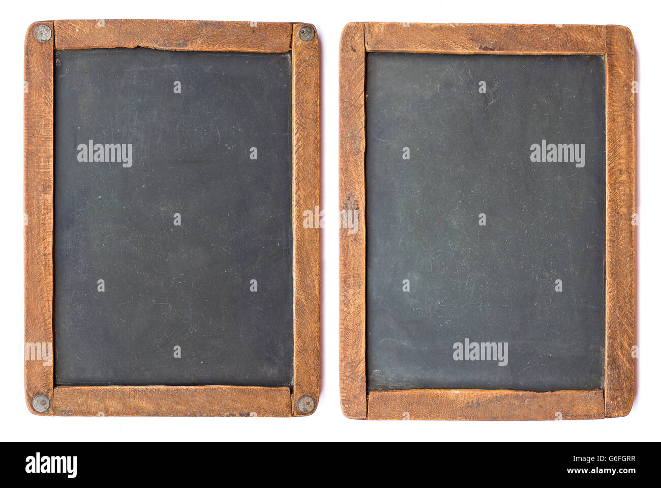 Vintage slake blackboard isolated on white. Two sides of one board ...