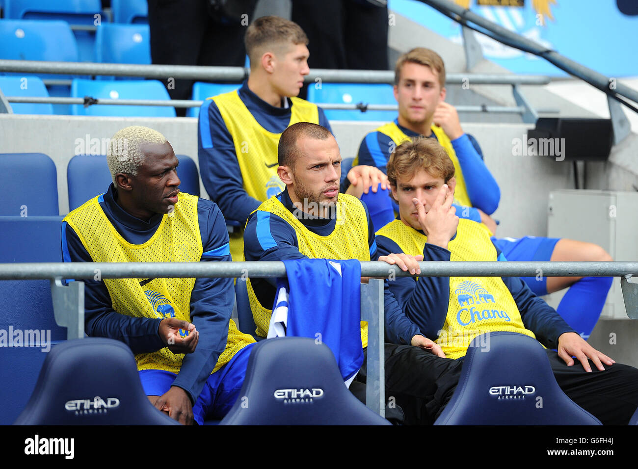 The Everton substitutes bench before the match (top row left to right ...