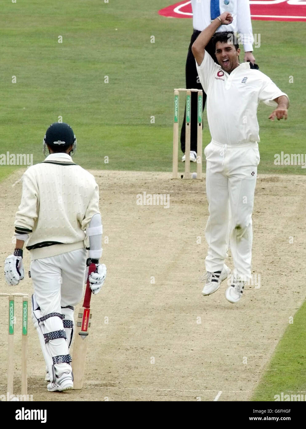 England's Ali Kabir (right) traps South Africa's Jacques Rudolph LBW ...