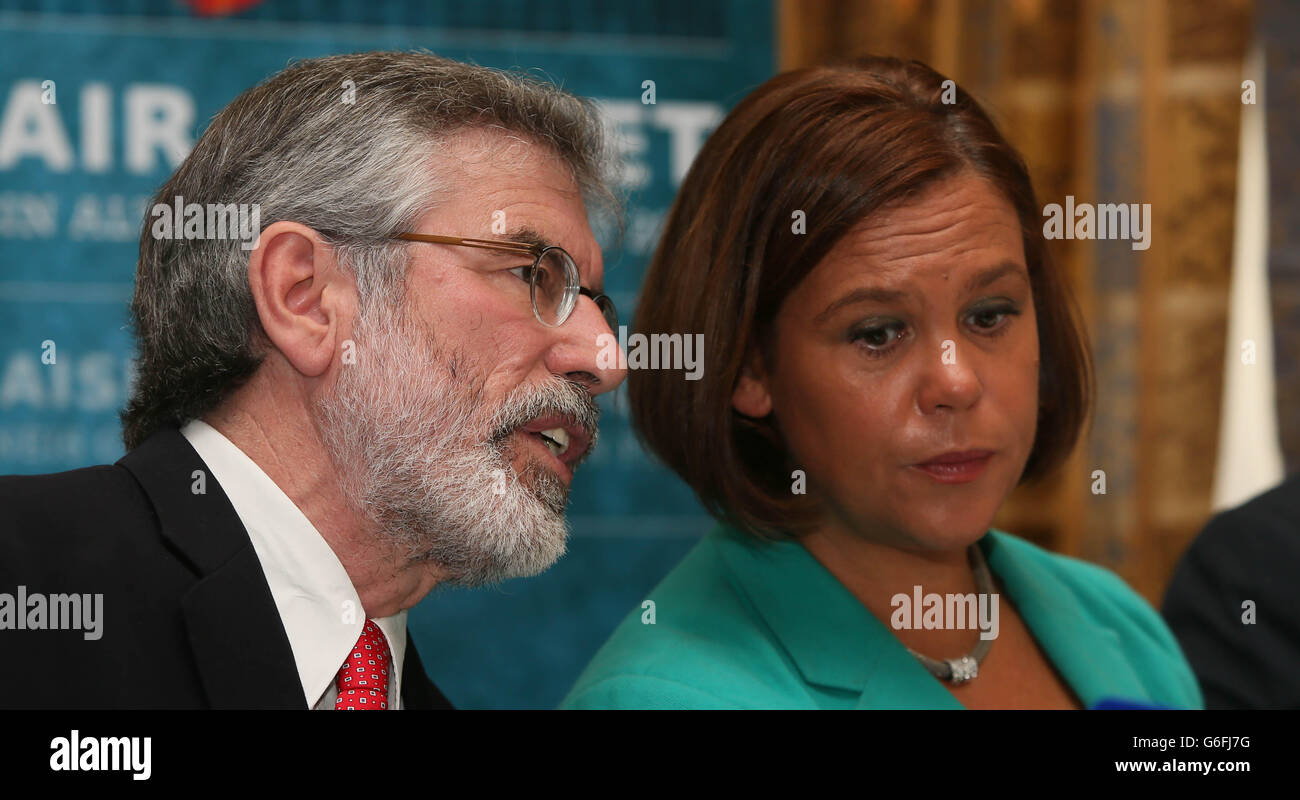 Sinn Fein Leader Gerry Adams and Deputy Leader Mary Lou McDonald speak ...