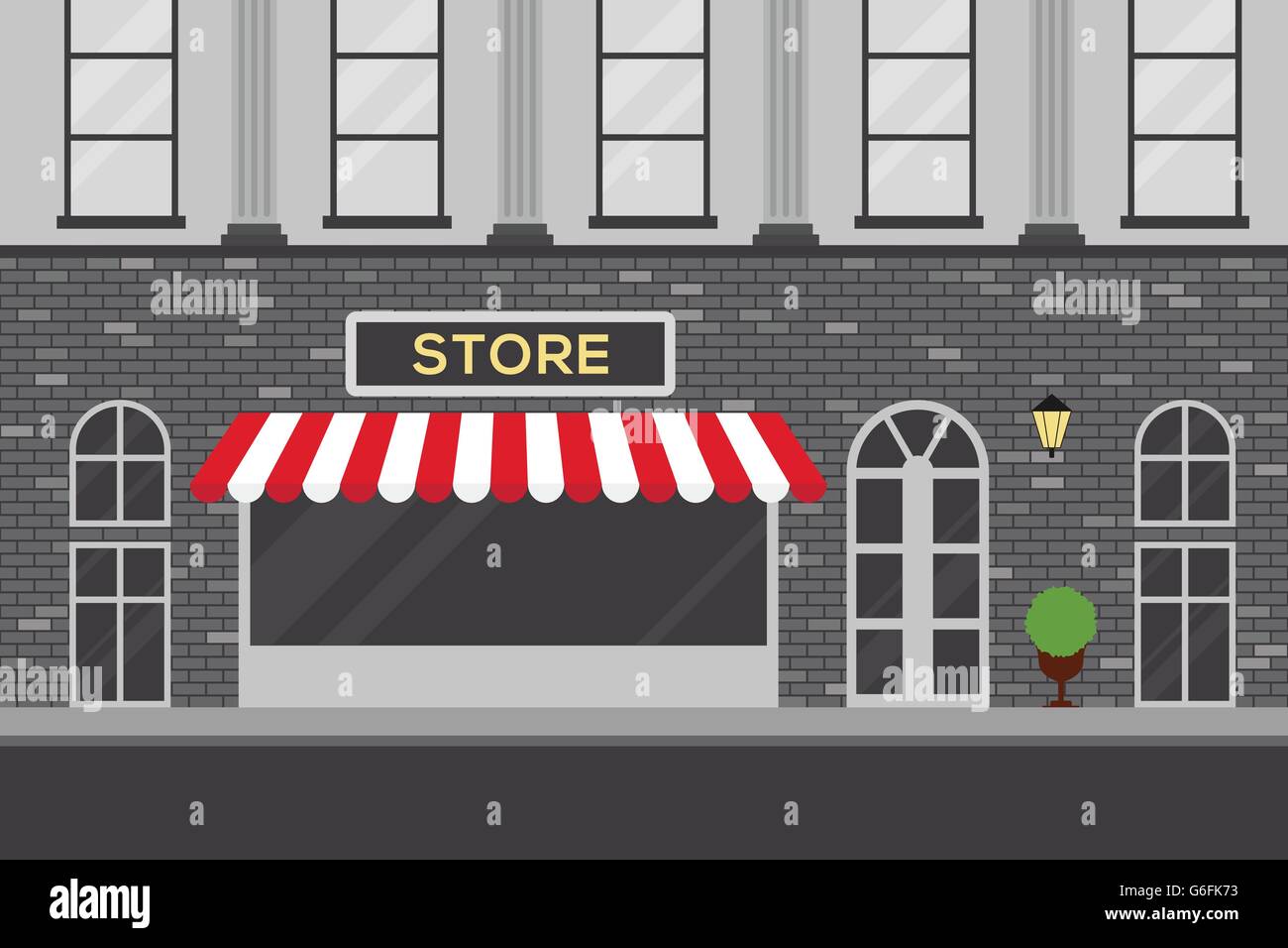Urban scene with store building flat design vector illustration Stock ...