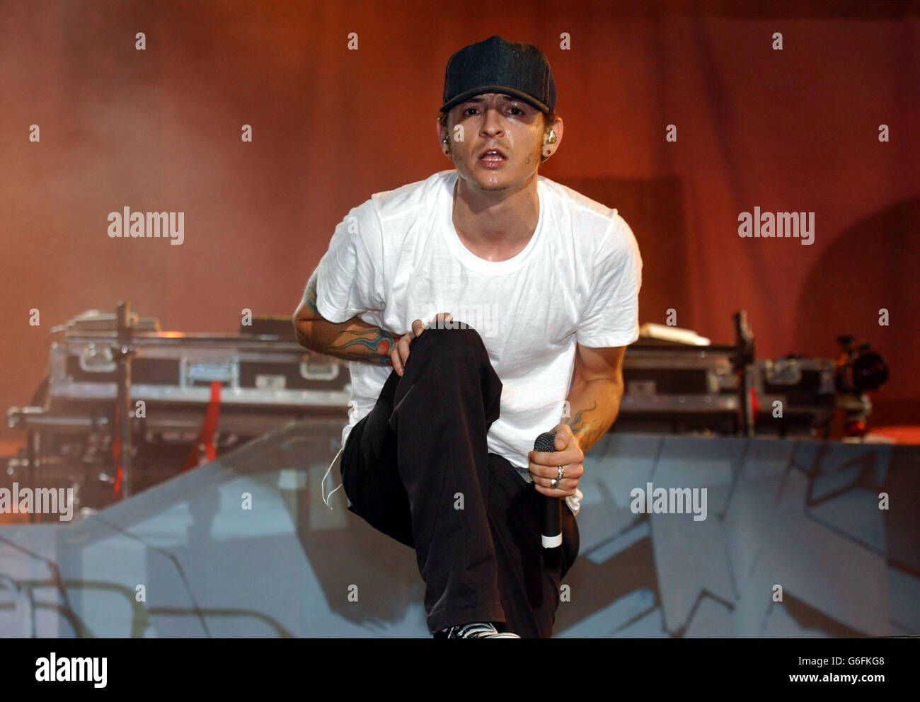 Chester Bennington of Linkin Park performing on the Main Stage at the ...