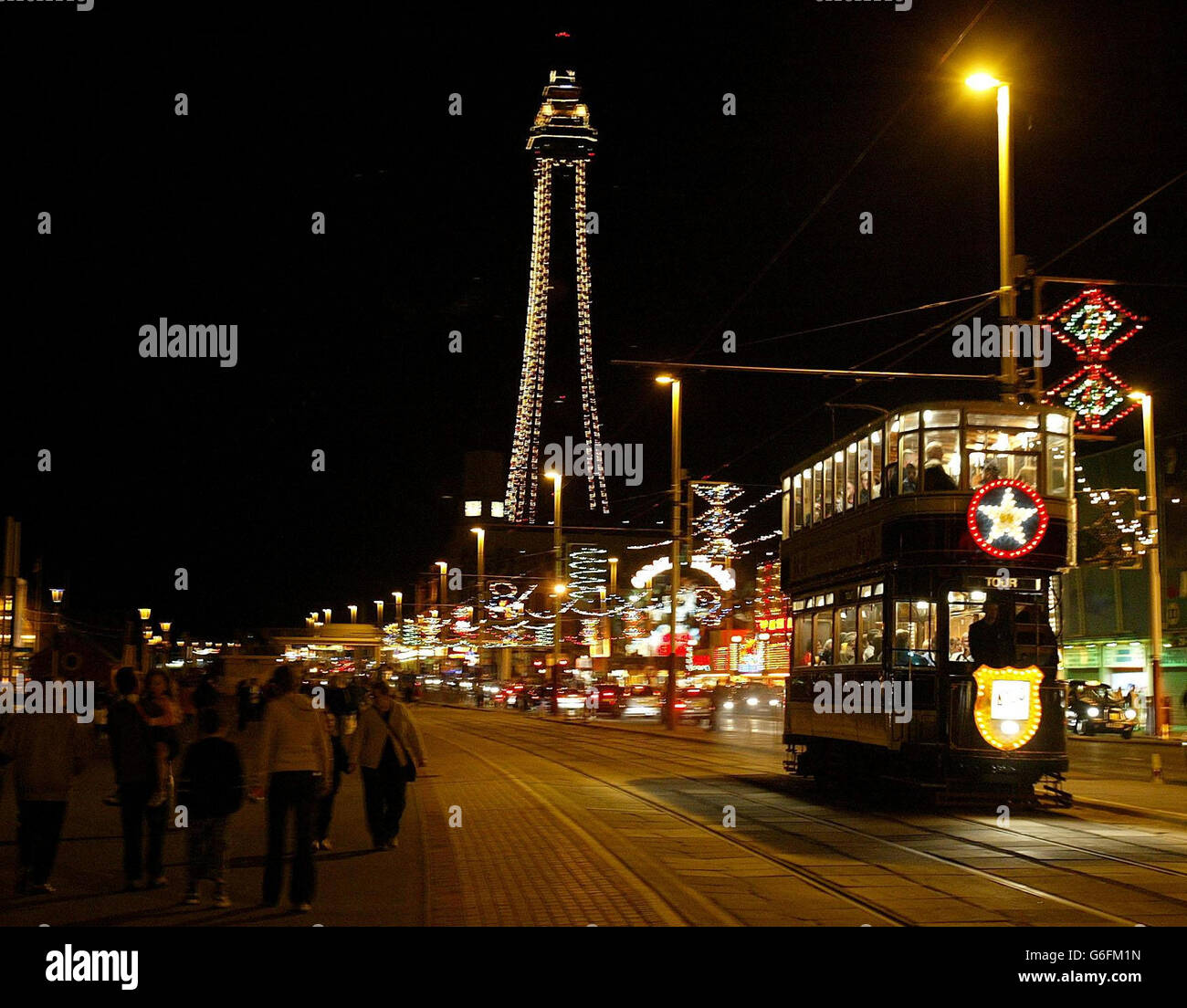 The Blackpool Illuminations 2003 with the Blackpool tower in the ...