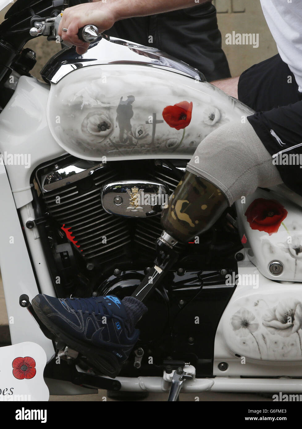 The false leg of Afghanistan veteran Tony Muir who is sitting on a ...