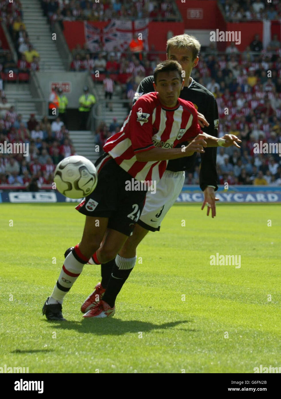 Southampton's Fabrice Fernandes and Manchester's Phil Neville during ...