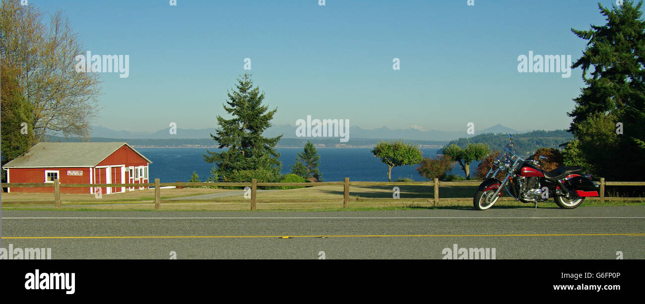 A view from Washington State's Hwy. 20 overlooking Skagit Bay features ...