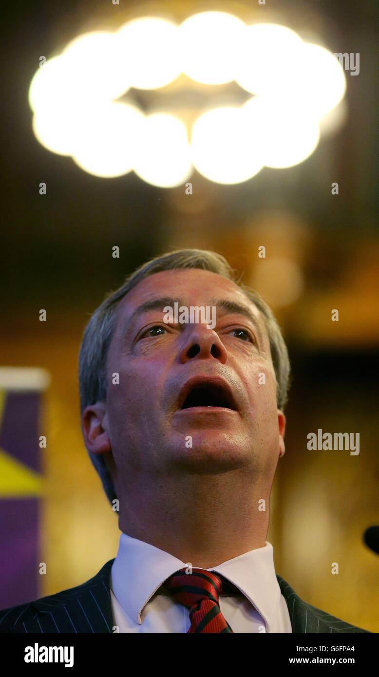 UKIP Party Leader Nigel Farage at Manchester Town Hall for a Bruge ...