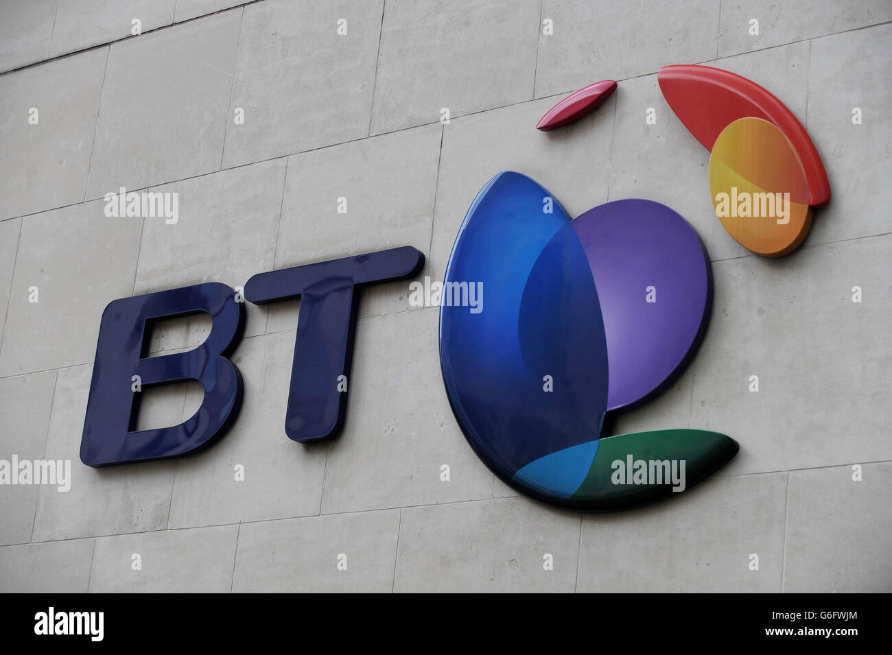 A general view of the sign on the head office of BT, the BT Centre, in ...