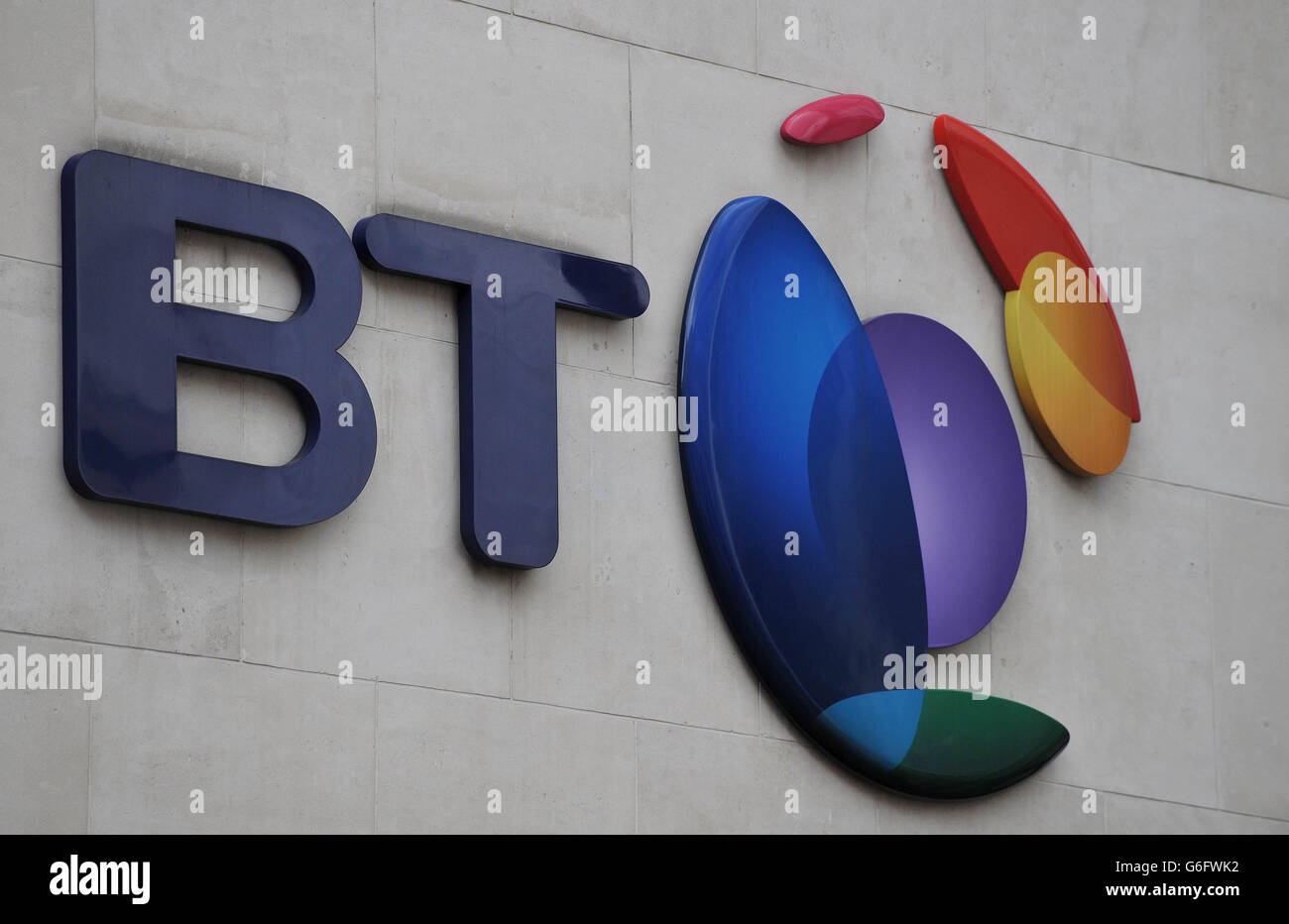 A general view of the sign on the head office of BT, the BT Centre, in ...