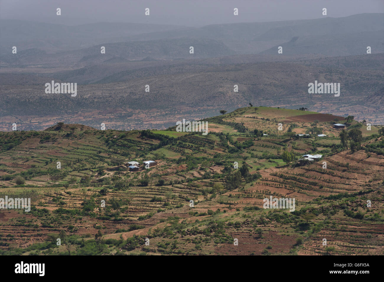 Terraced fields. Ethiopian HIghlands east of Harar near Kulubi ...
