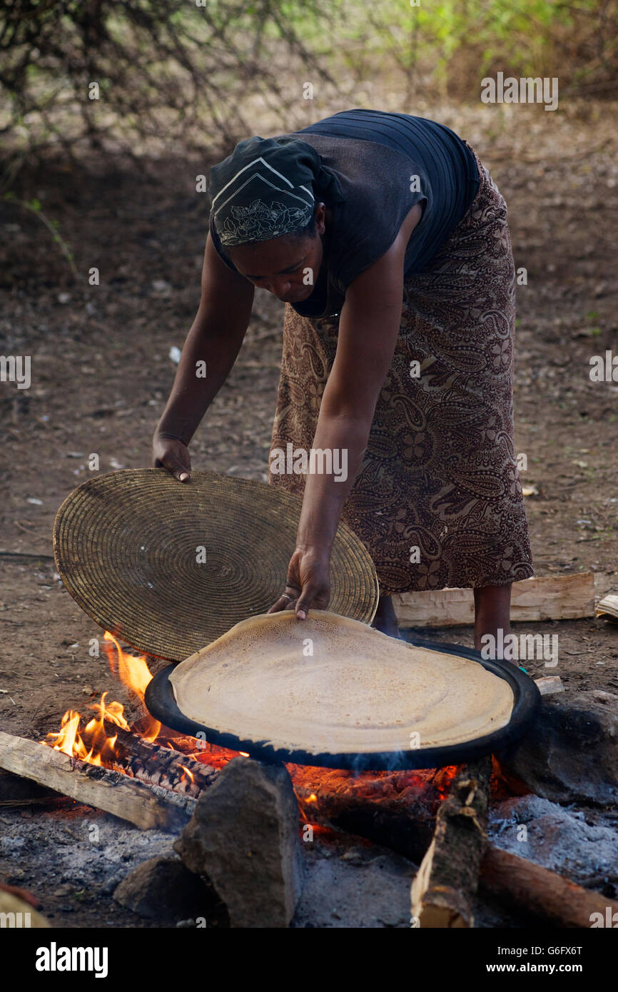 Ethiopian injera. Ethiopia. A flat bread made with teff flour Stock ...