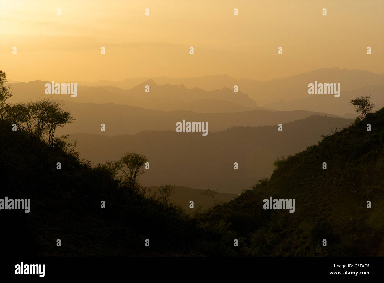 Sunset view from the road from Mile to Weldiya, Ethiopia. Ethiopian ...
