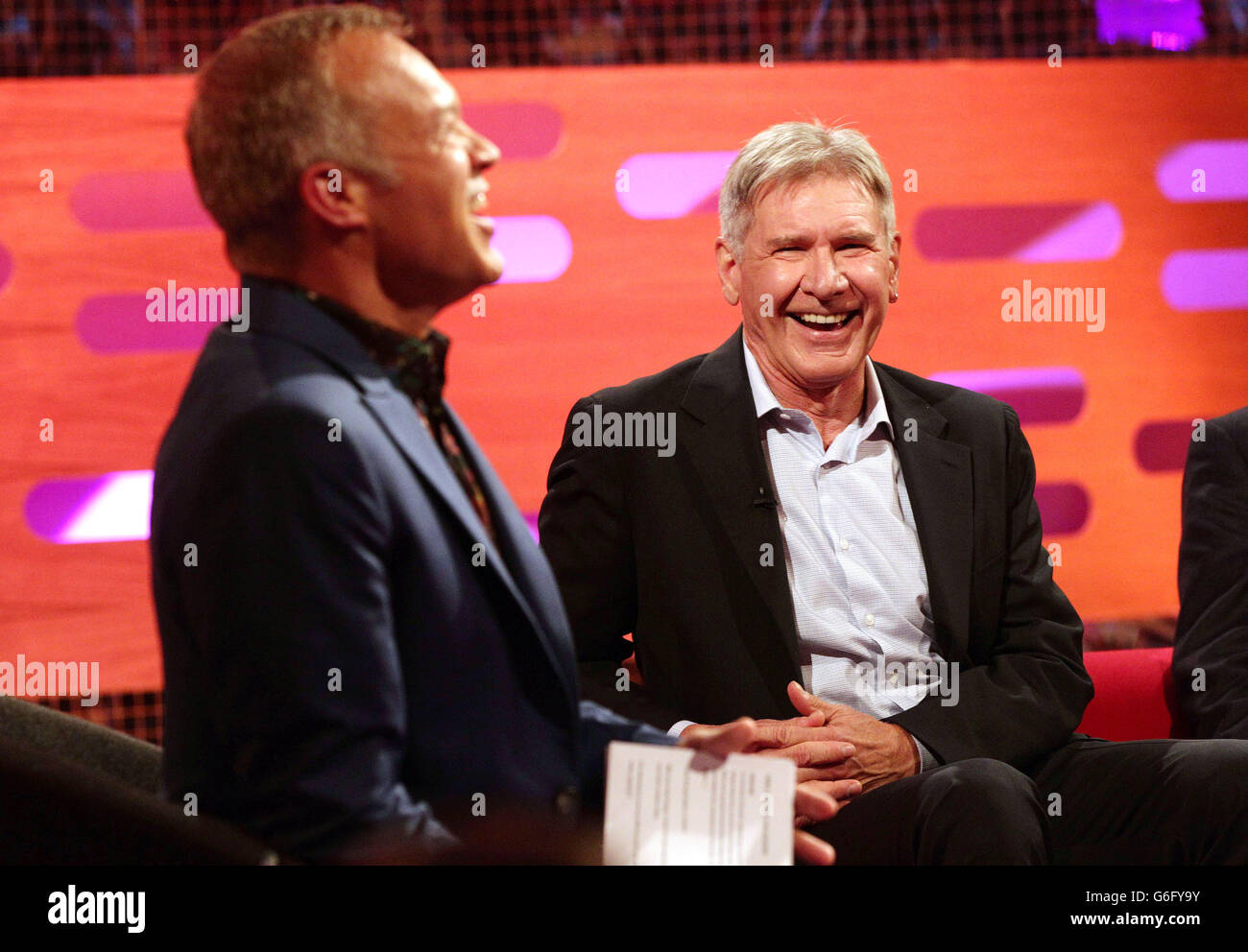 Presenter Graham Norton and Harrison Ford, during filming of the Graham ...