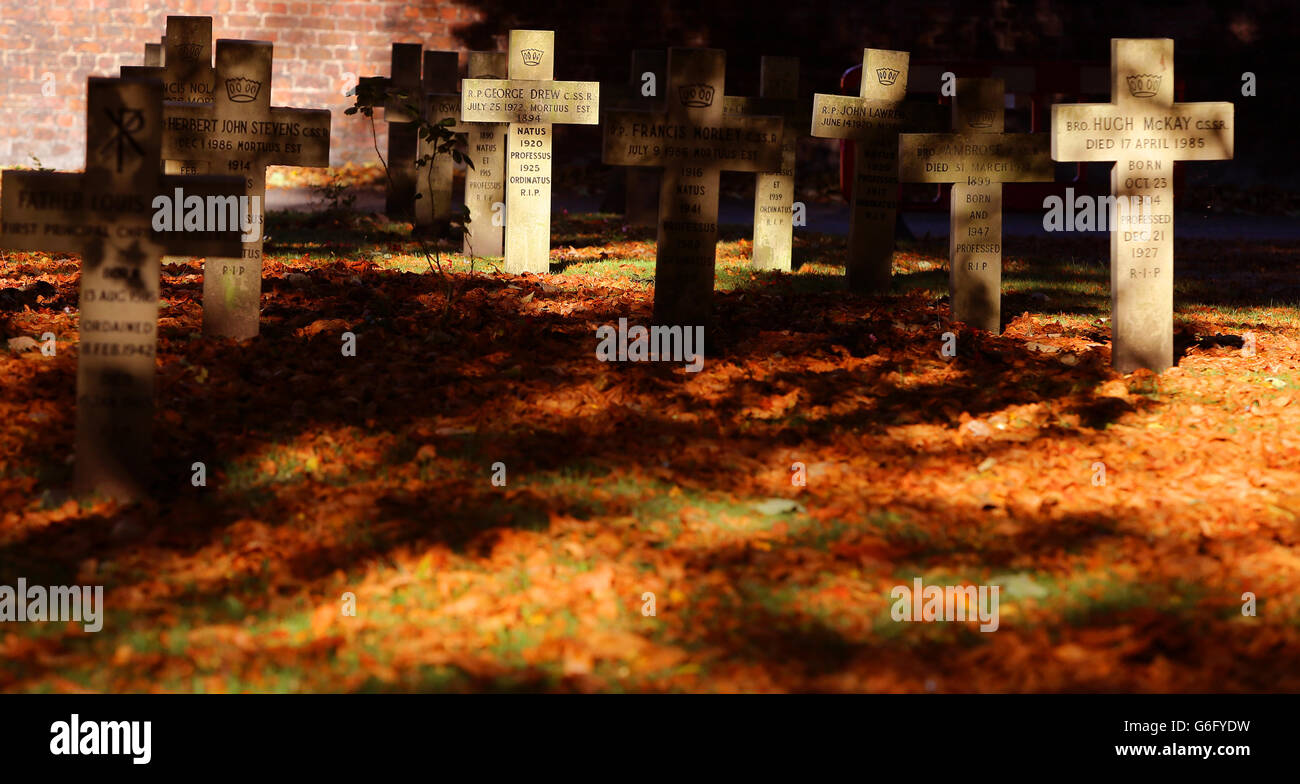 Sunshine casts shadows on gravestones in bishop eaton churchyard hi-res ...