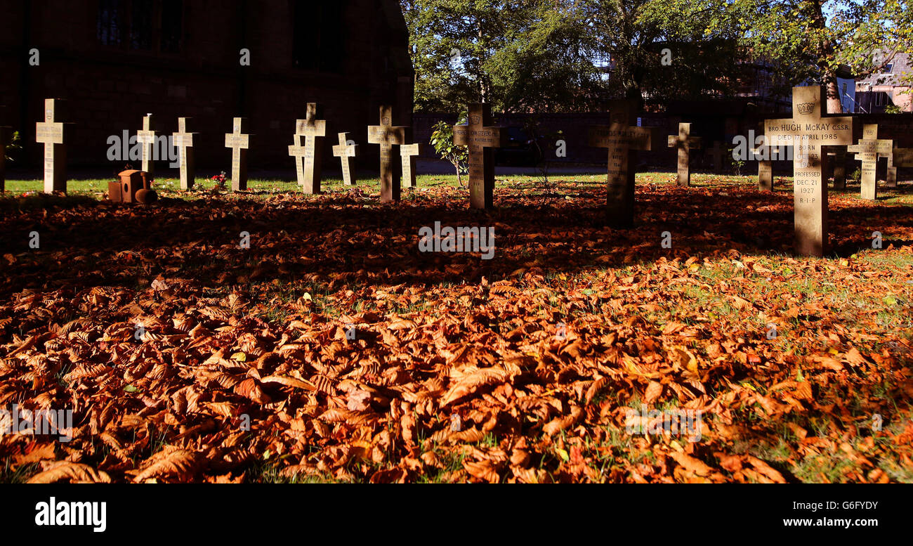 Sunshine casts shadows on gravestones in bishop eaton churchyard hi-res ...