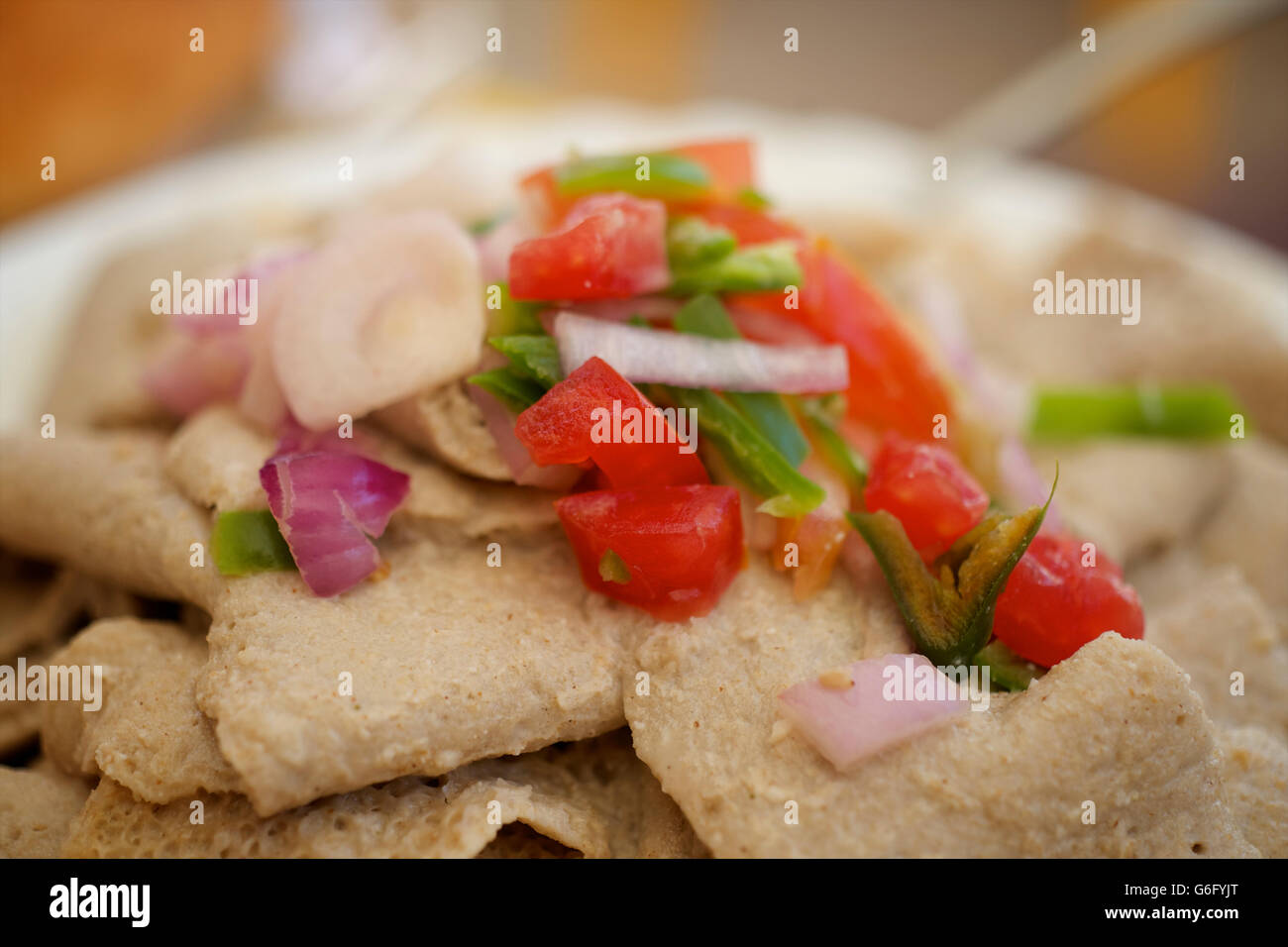 Ethiopian injera. Ethiopia. A flat bread made with teff flour Stock ...