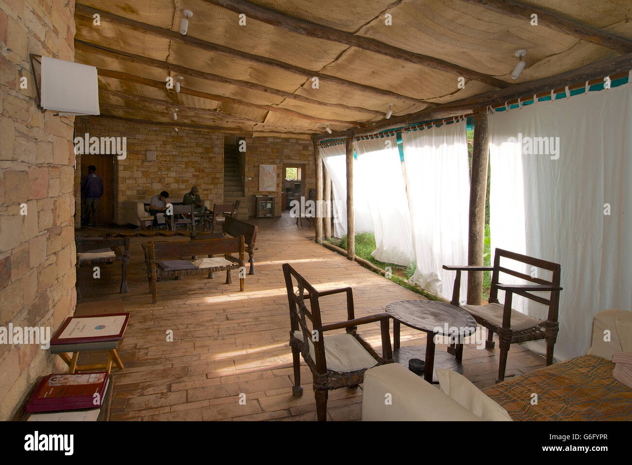 Interior of the Gheralta Lodge, Hawzen, Tigray, Ethiopia. The reception ...
