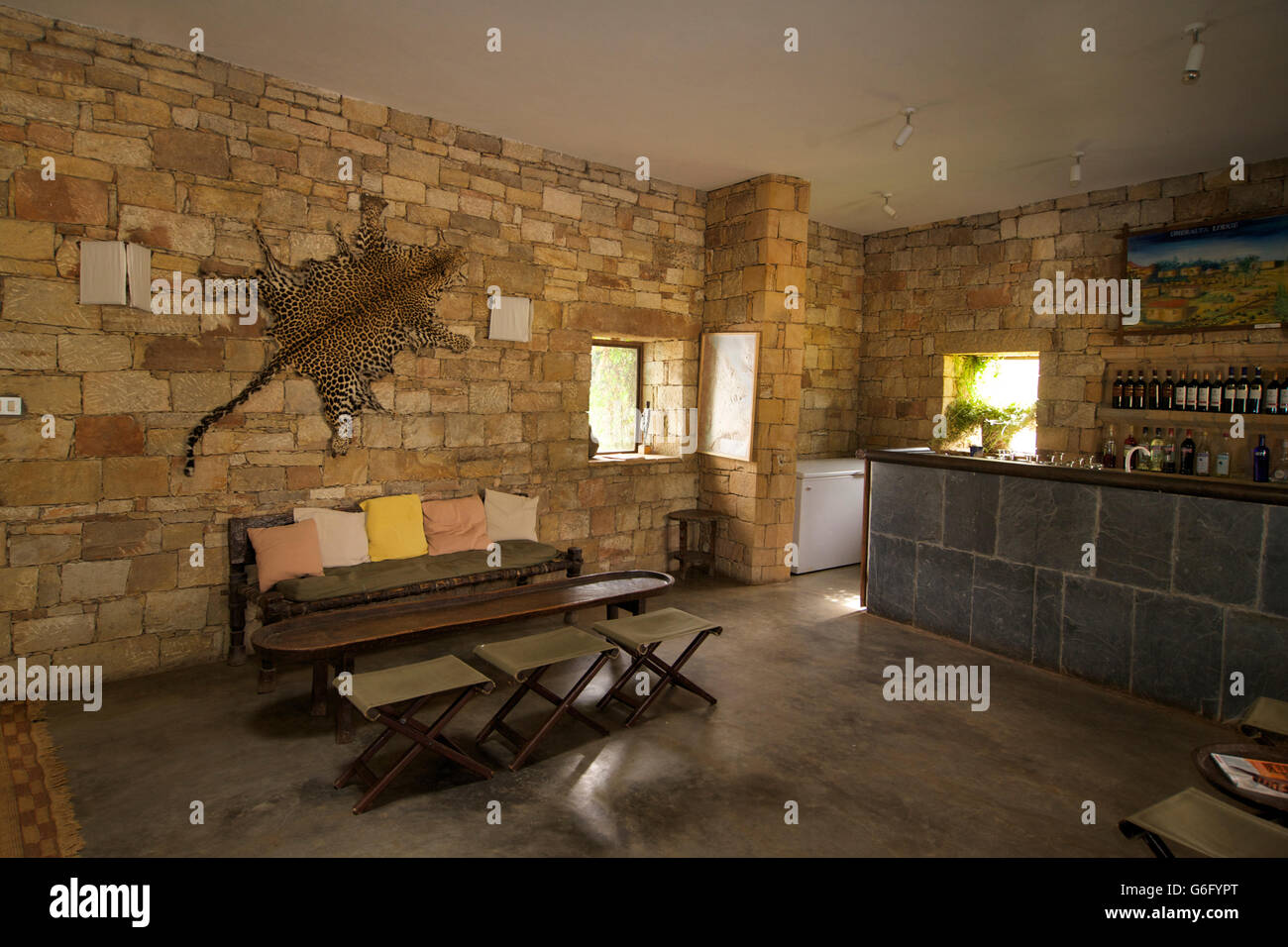 Interior of the Gheralta Lodge, Hawzen, Tigray, Ethiopia. The bar Stock ...