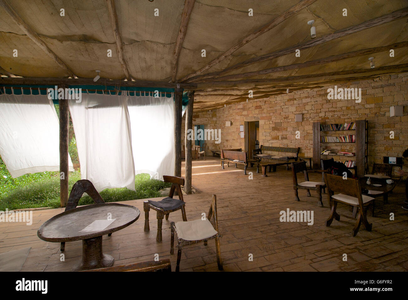 Interior of the Gheralta Lodge, Hawzen, Tigray, Ethiopia. The reception ...