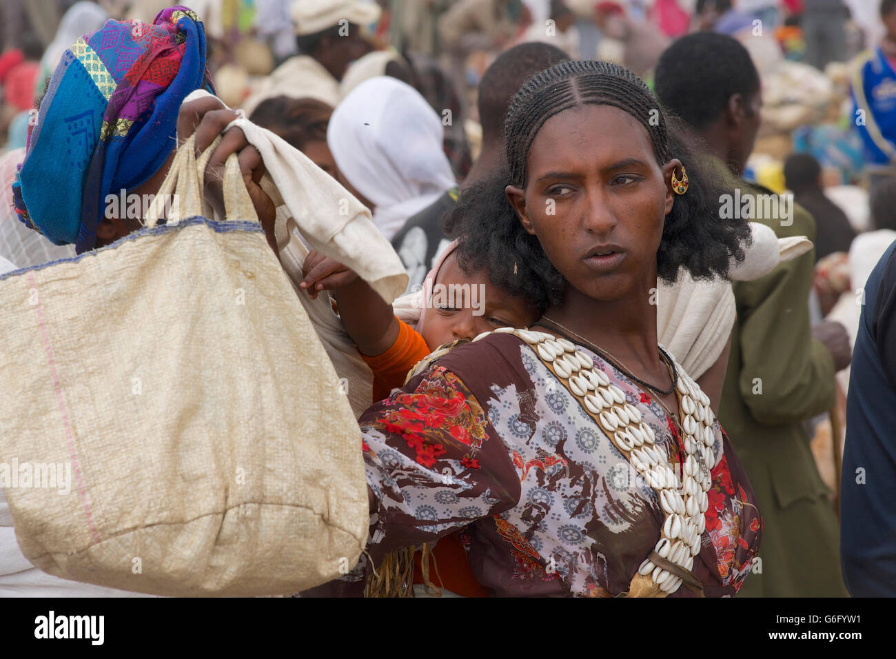 Ethiopian mother shopping at Freweyni market. Also known as Sinkata ...