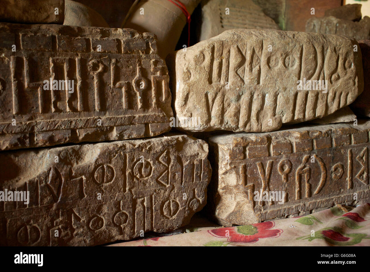 Ancient inscribed stones kept at the monastery in Yeha, Tigray ...