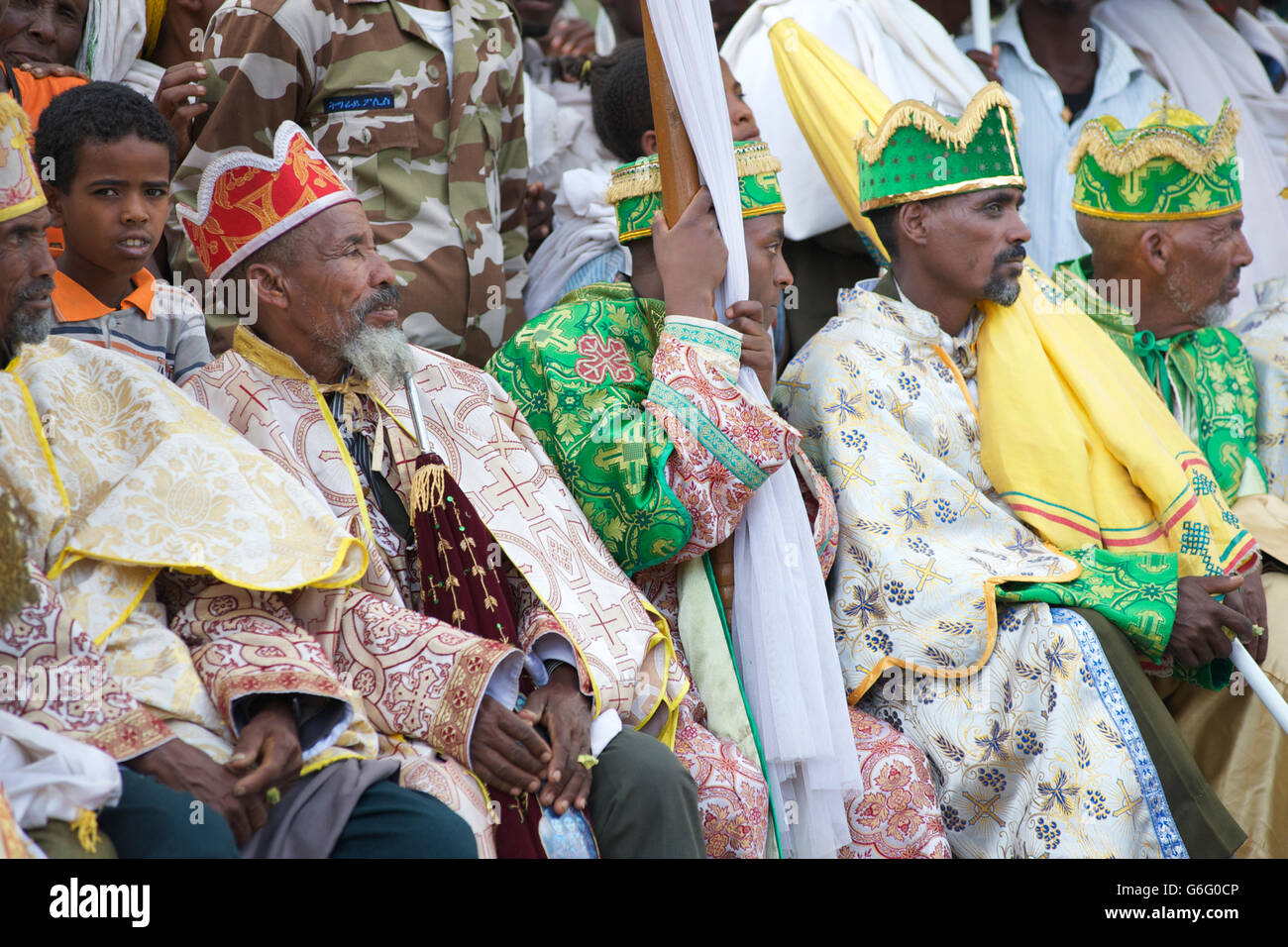 Ethiopian priests. Palm Sunday Christian religious celebratiions, Axum ...
