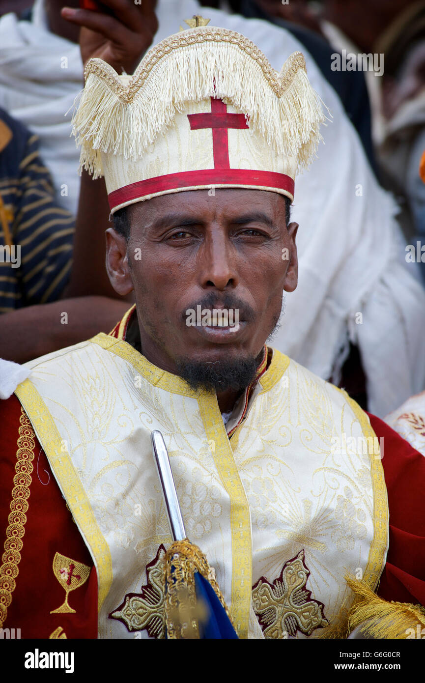 Ethiopian priest. Palm Sunday Christian religious celebratiions, Axum ...