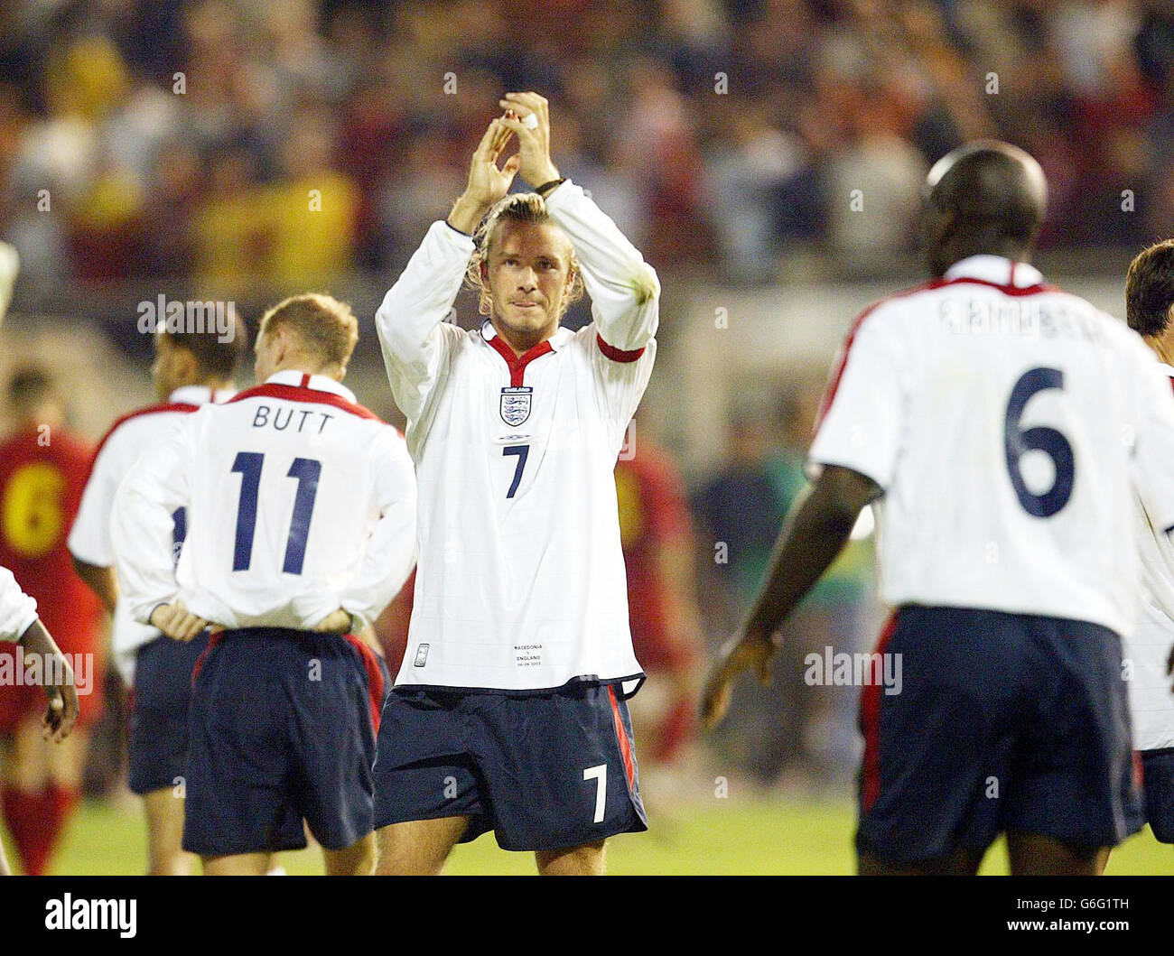 England captain David Beckham applauds the fans after their group seven ...