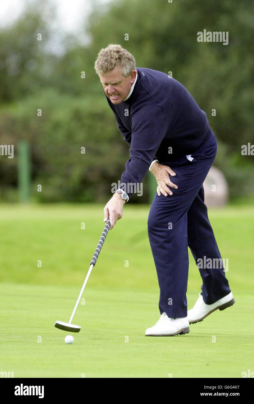 Scotlands Colin Montgomerie during a practice round at Carnoustie golf ...