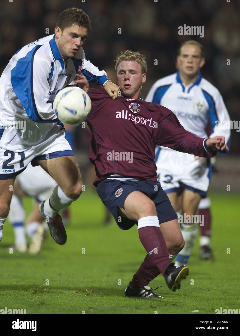 Zeljeznicar's Sanel Jahic tussles with Graeme Weir of Hearts during the ...