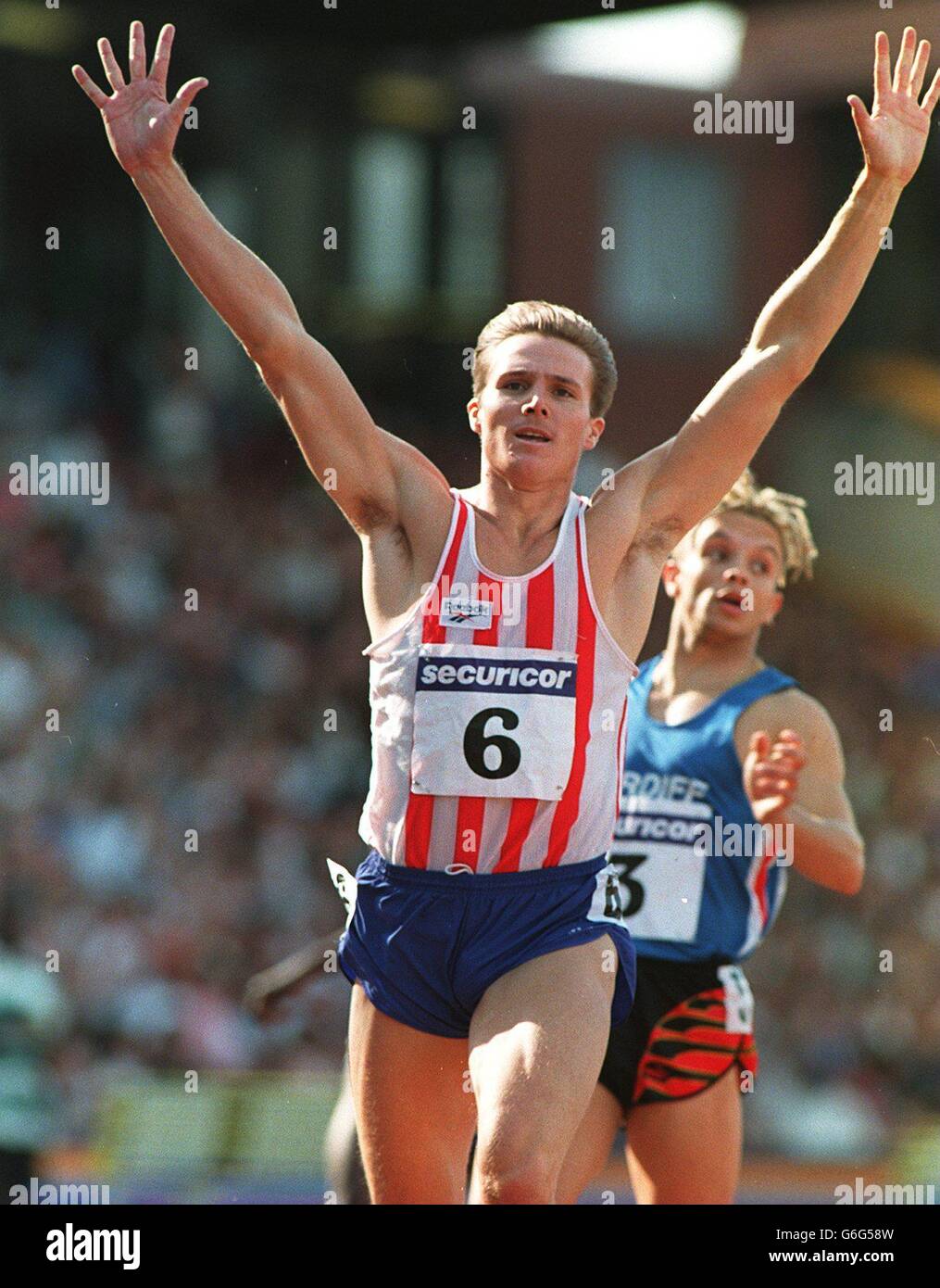 Athletics, British Olympic Trials, Birmingham. Roger Black celebrates ...