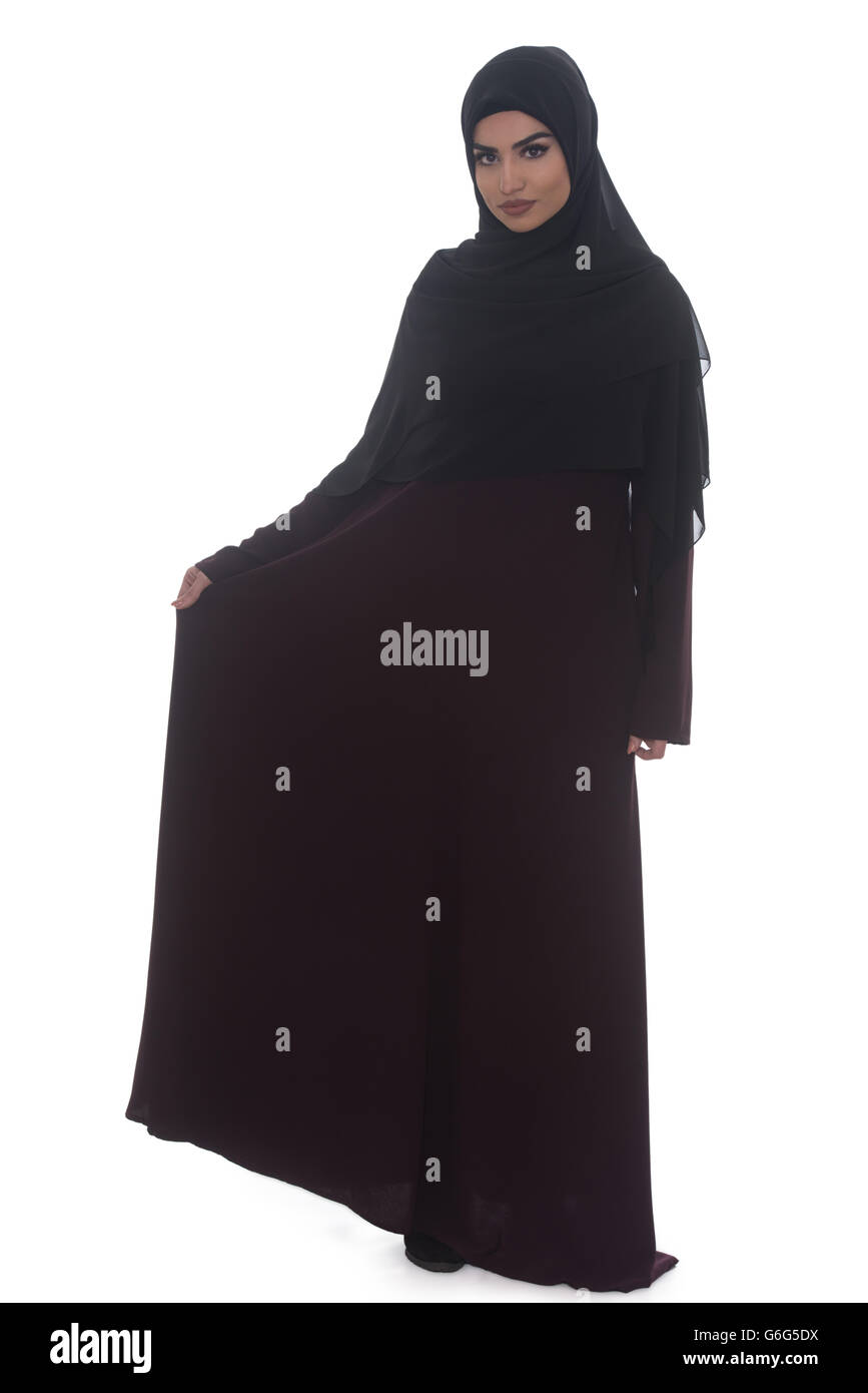 Pretty Young Muslim Woman Full Length Studio Portrait On White Stock ...