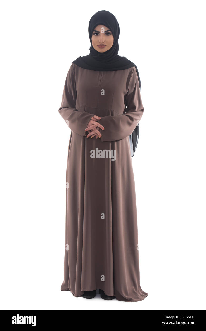 Pretty Young Muslim Woman Full Length Studio Portrait On White Stock ...