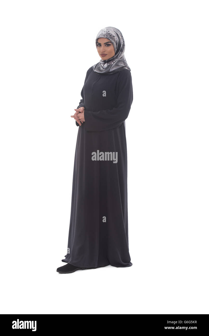 Pretty Young Muslim Woman Full Length Studio Portrait On White Stock ...