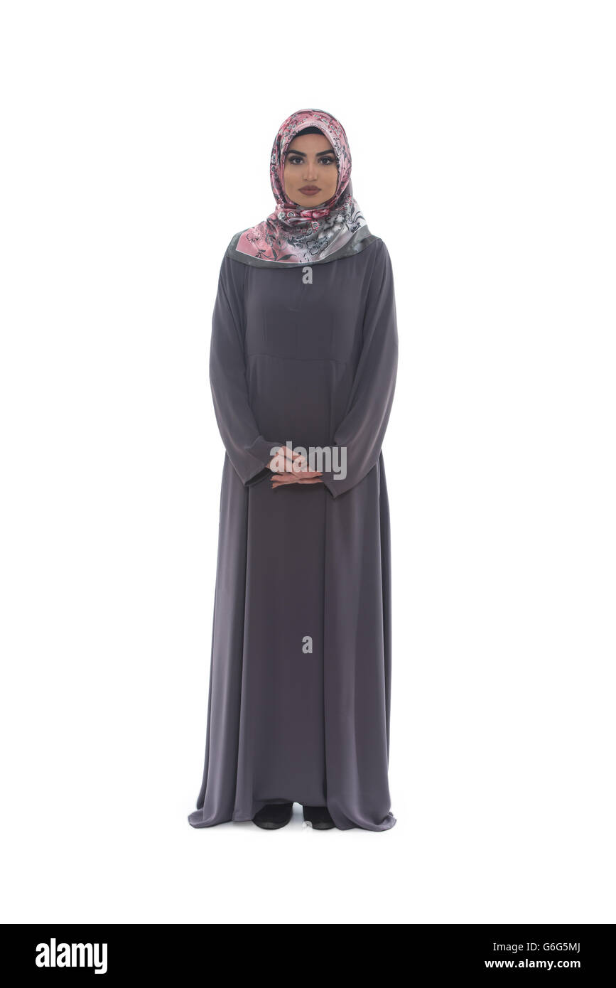Pretty Young Muslim Woman Full Length Studio Portrait On White Stock ...
