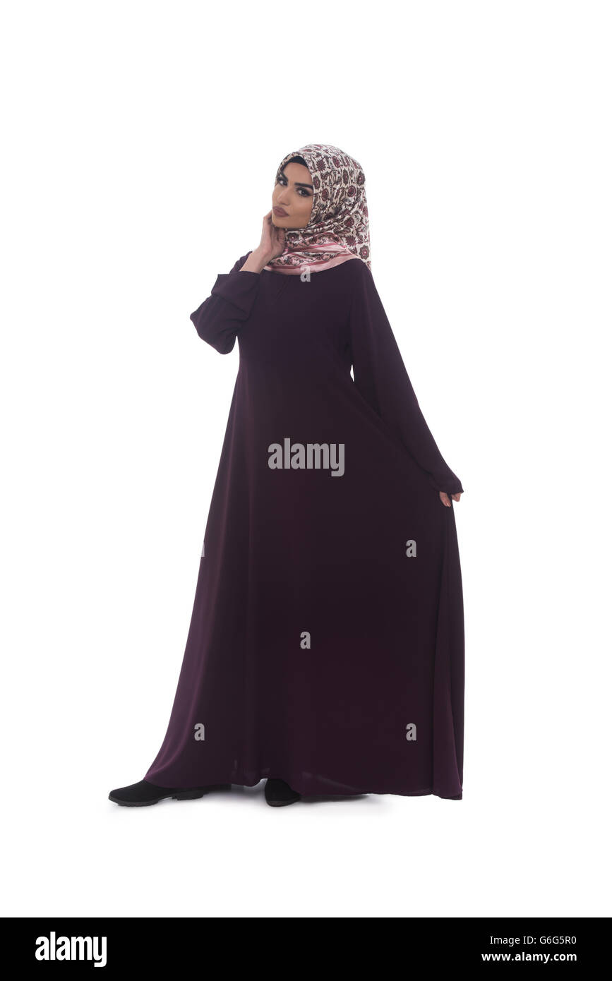 Pretty Young Muslim Woman Full Length Studio Portrait On White Stock ...