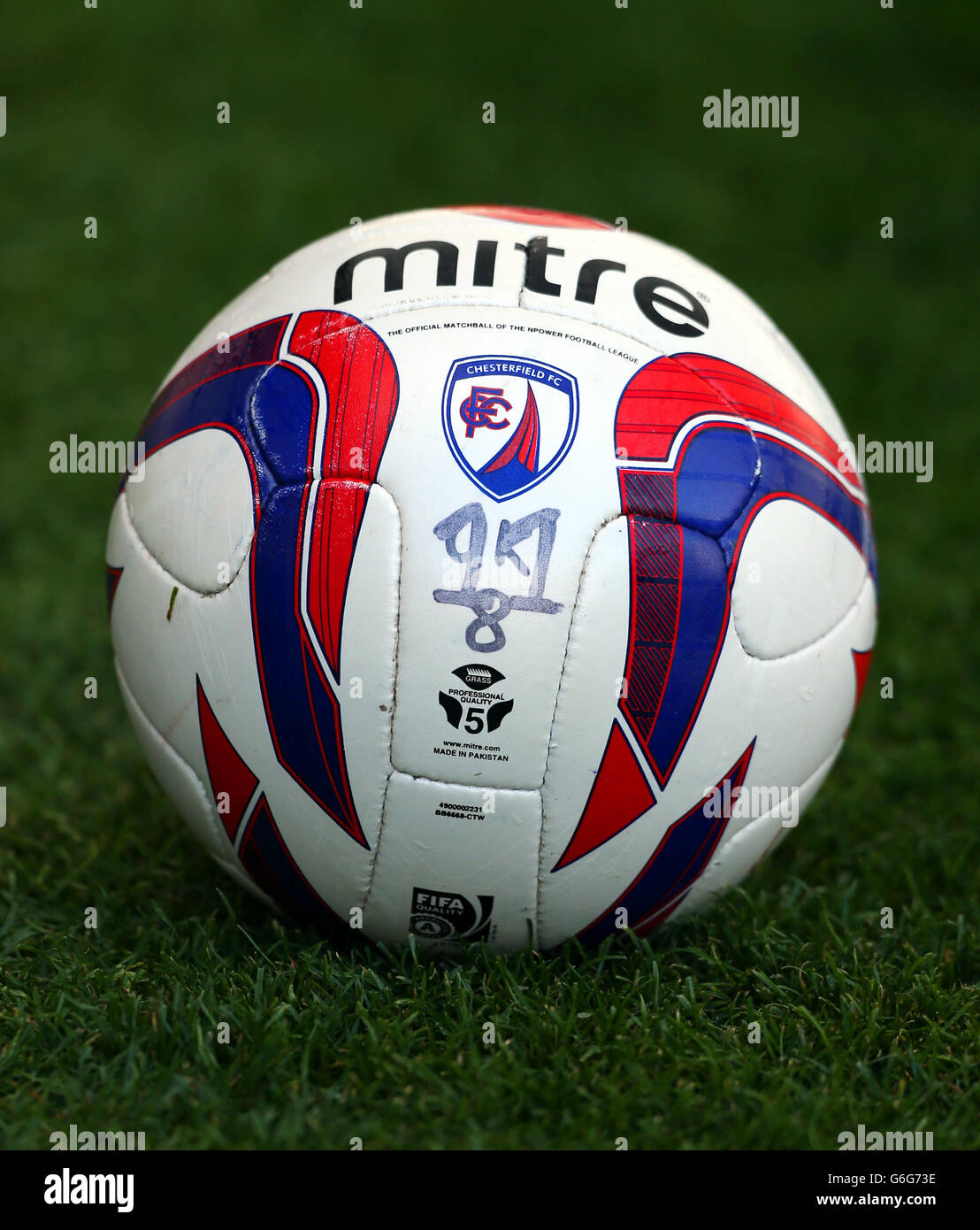 Chesterfield badge on an official match ball hi-res stock photography ...