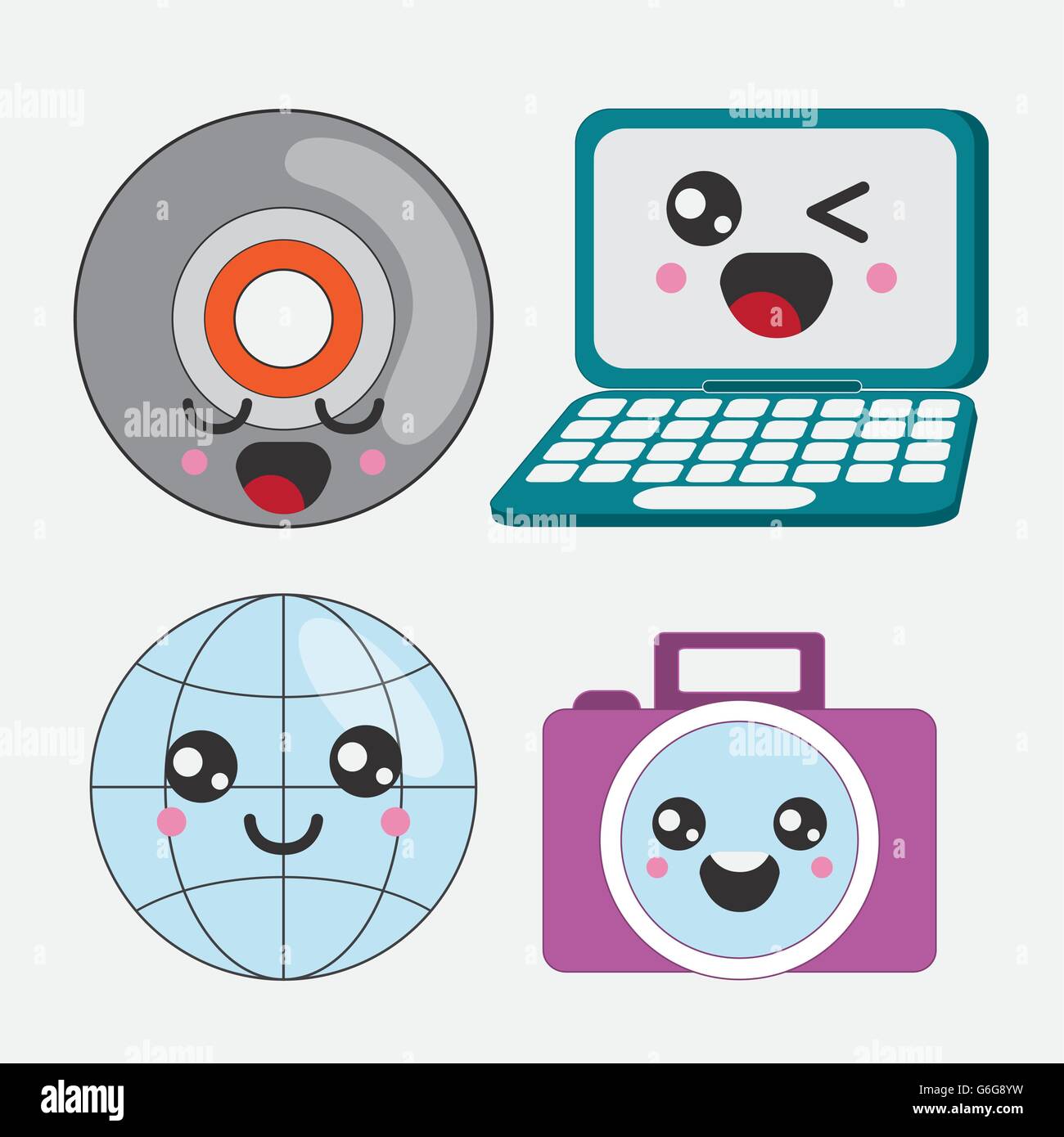 cartoon icon set. Kawaii and technology. Vector graphic Stock Vector ...