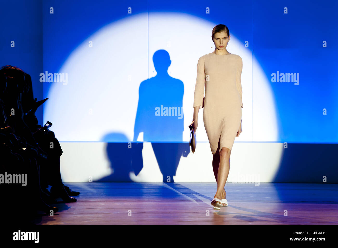 EDITORIAL USE ONLY A model wears a creation by Bevza at a fashion show ...