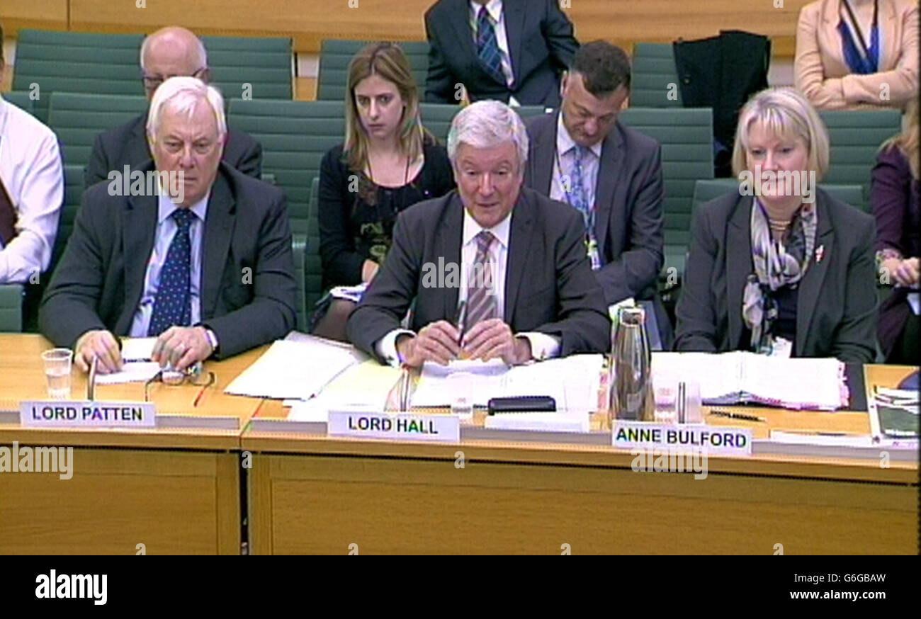 (left to right) BBC Trust Chairman Lord Patten, BBC Director General ...