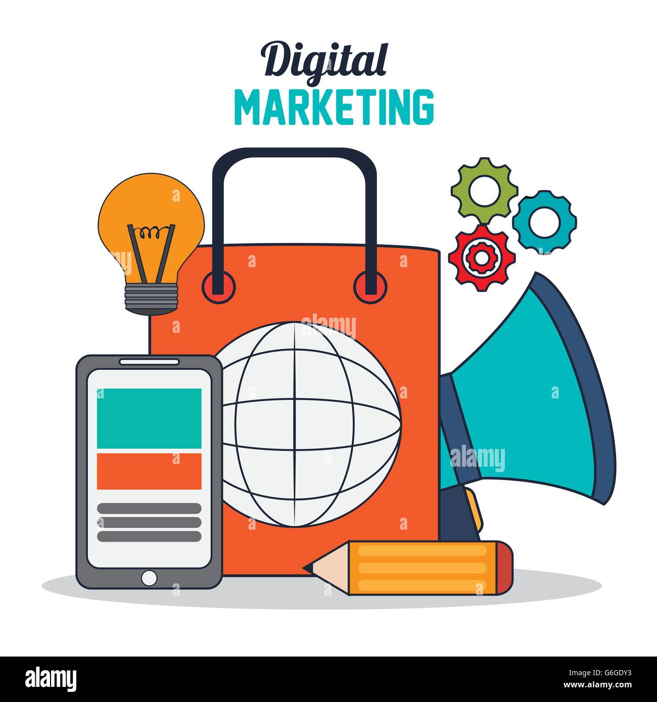 Digital Marketing over white background, vector illustration Stock ...