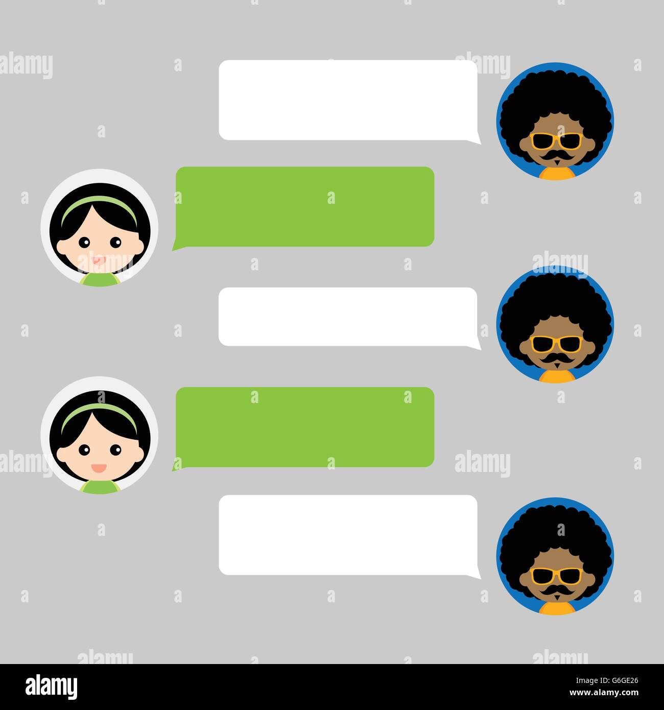 Conversation chat bubble with cute cartoon character profile Stock ...