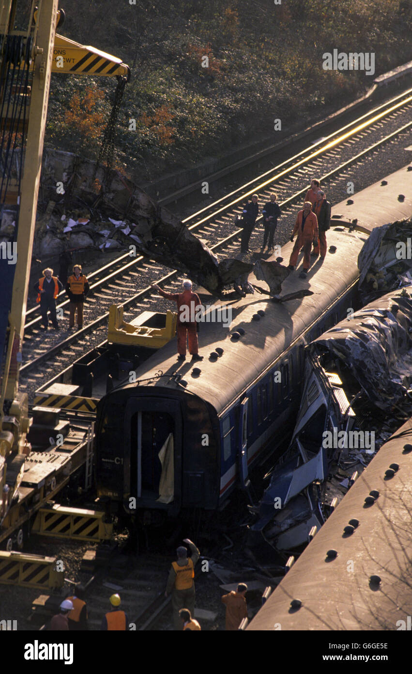Cranes are used to remove wreckage following a multiple train crash in ...
