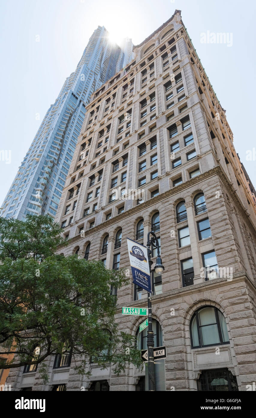 Low angle view of the landmarked American Tract Society Building with ...