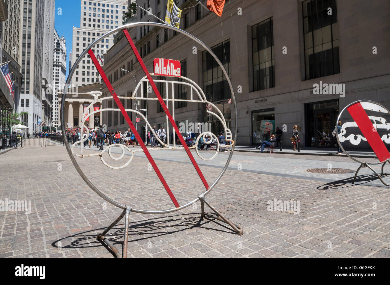Large metal signs indicating a pedestrianised area shown by white ...