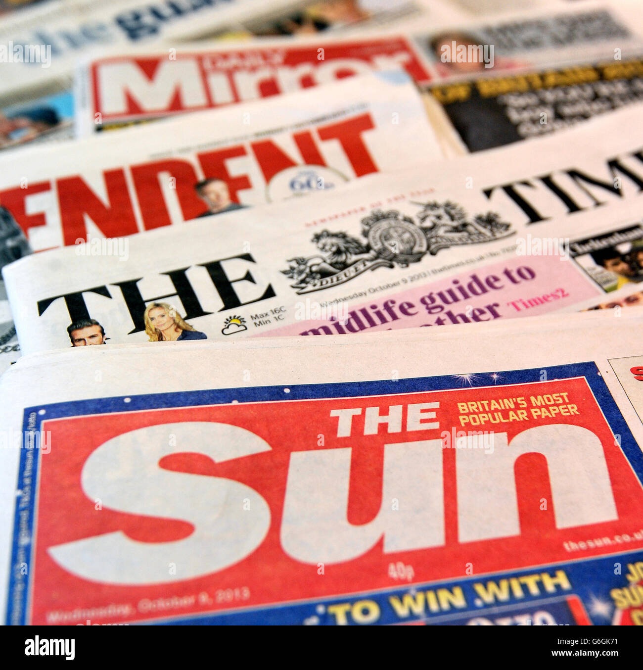 Detailed view of pile of national newspapers including the times hi-res ...