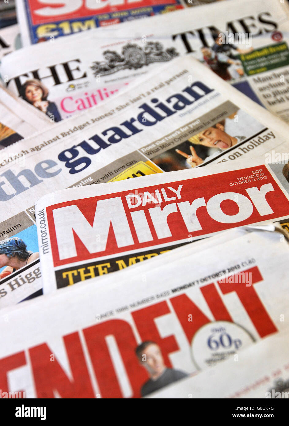 Detailed view of pile of national newspapers including the times hi-res ...